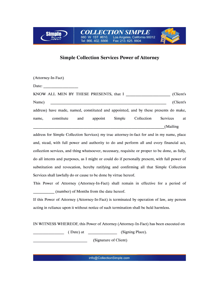 Fillable Online Simple Collection Services Power of Attorney Fax Email Print - pdfFiller