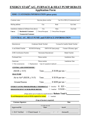 Fillable Online ENERGY STAR AC FURNACE HEAT PUMP REBATE Application ...