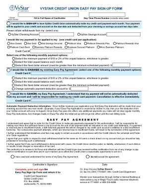 Fillable Online vystarcu VYSTAR CREDIT bUNIONb EASY PAY SIGN-UP FORM ...