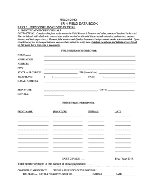 Fillable Online ir4 rutgers FIELD ID NO: IR4 FIELD DATA BOOK PART 2 ...