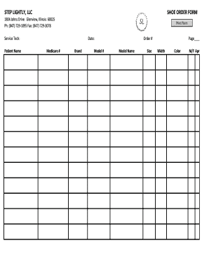 Fillable Online STEP LIGHTLY LLC SHOE ORDER FORM Fax Email Print ...