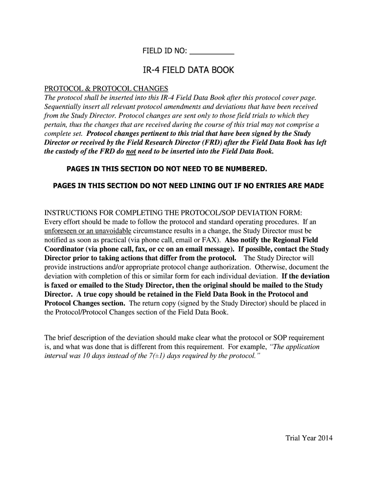 Fillable Online ir4 rutgers PROTOCOL & PROTOCOL CHANGES - ir4 rutgers ...