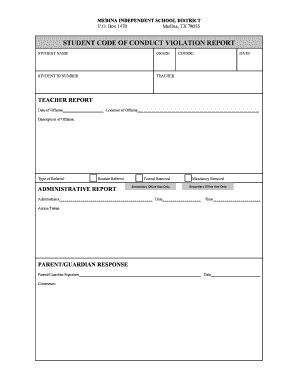 Fillable Online classroom medinaisd STUDENT CODE OF CONDUCT VIOLATION ...