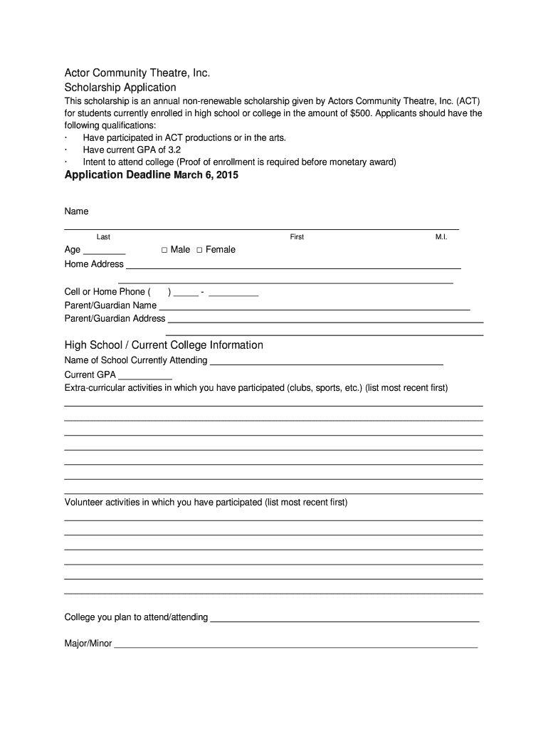 Fillable Online Actor Community Theatre, Inc Fax Email Print - pdfFiller