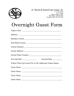 Fillable Online svdp Overnight Guest Form - St Vincent de Paul of Lane ...