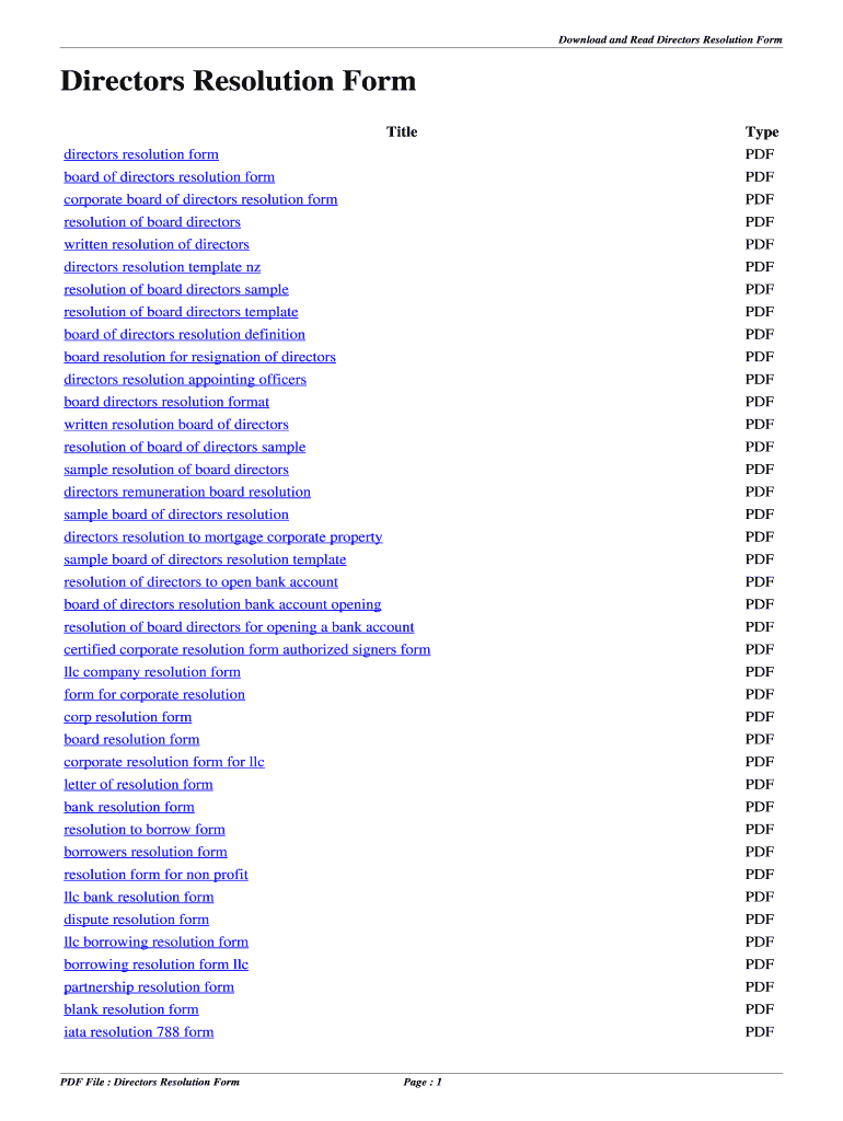 Fillable Online Directors Resolution Form - buxtomeserveftpcom Fax ...