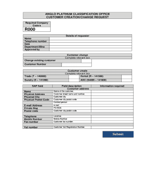 Fillable Online estc co ANGLO PLATINUM CLASSIFICATION OFFICE CUSTOMER ...