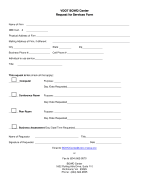 Fillable Online vdot virginia VDOT BOWD Center Request for Services ...