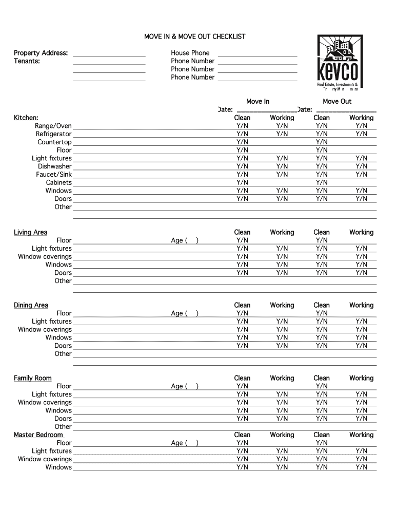 Fillable Online Move In Move Out Checklistxls Fax Email Print - pdfFiller