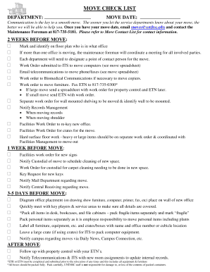Fillable Online MOVE CHECK LIST Fax Email Print - pdfFiller