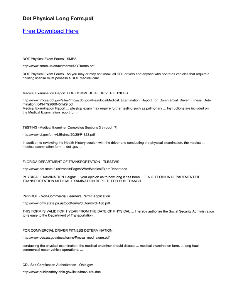 Fillable Online DOT Physical Exam Forms - SMEA - pdfsdocuments2com Fax ...