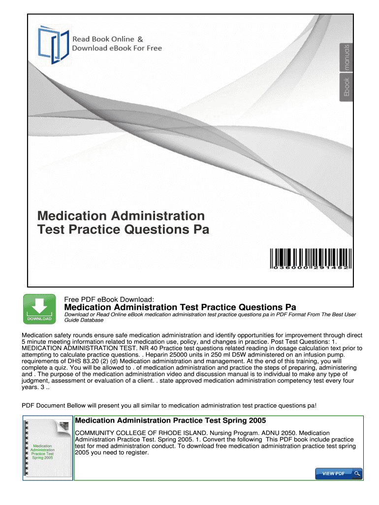 Fillable Online Medication Administration Test Practice Questions Pa ...