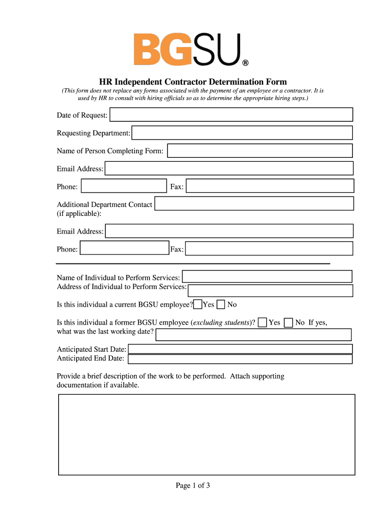 Fillable Online bgsu HR bIndependentb Contractor Determination bFormb Fax Email Print - pdfFiller