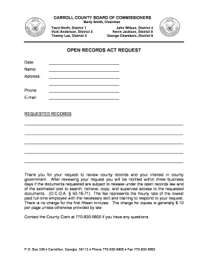 Fillable Online Open Records Act Request Form - Carroll County Fax ...