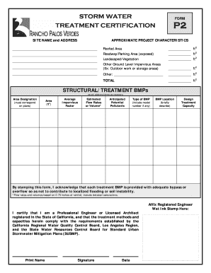 Fillable Online Storm water treatment certification - Palos Verdes on ...