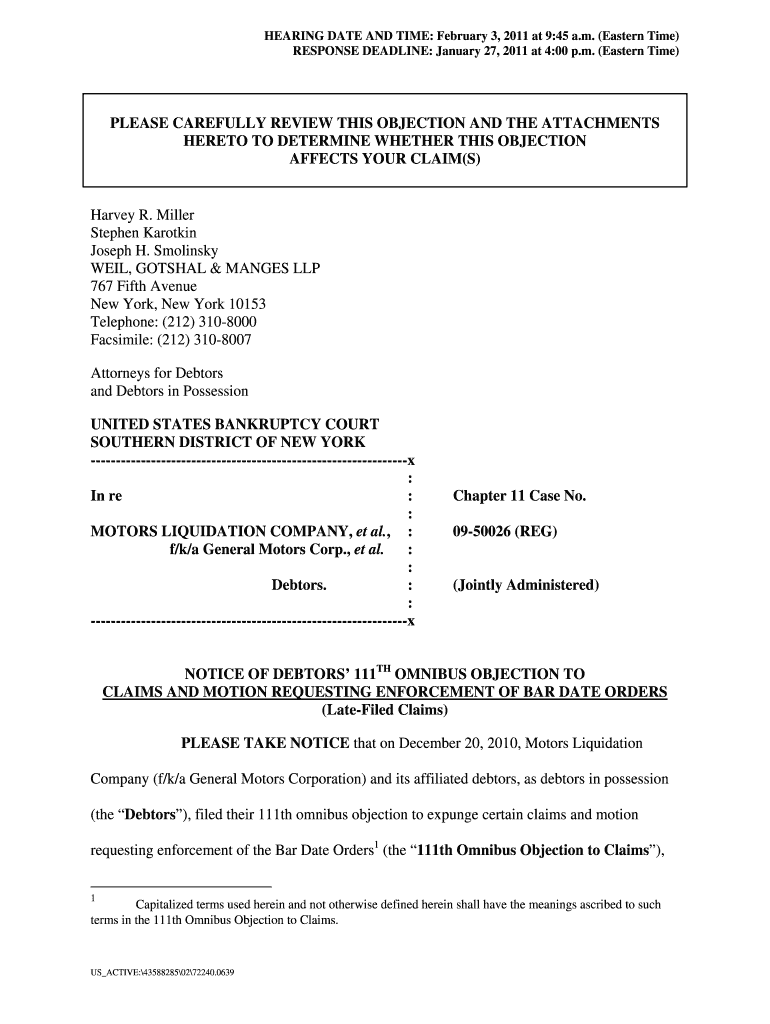 Fillable Online 111th Omnibus Objection to Claims Fax Email Print ...
