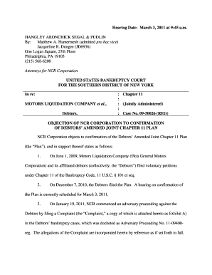 Fillable Online Objection to Confirmation of Plan Objection of NCR ...