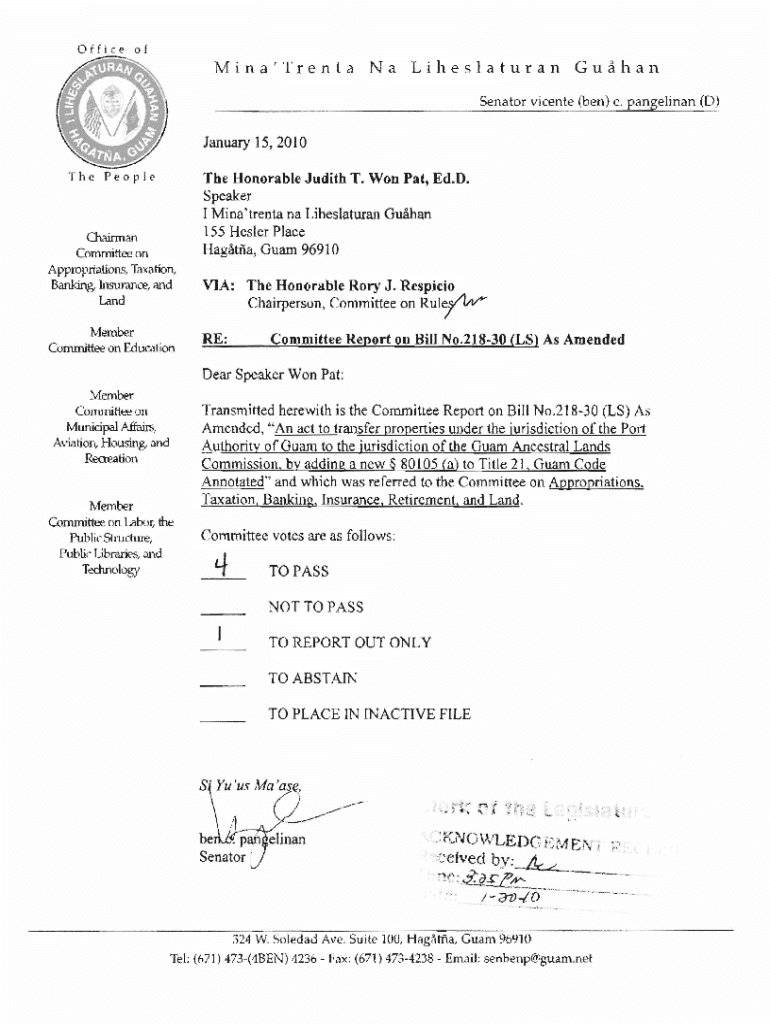 Fillable Online Committee Report on Bill No. 218-30 (LS) As Amended Fax ...