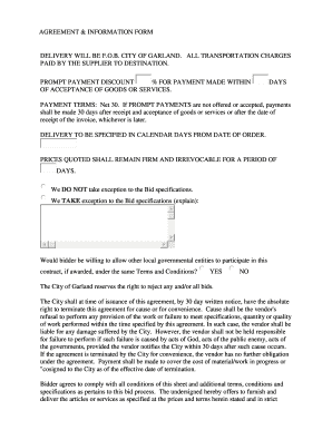 Fillable Online AGREEMENT INFORMATION FORM - Bidsync.com Fax Email ...
