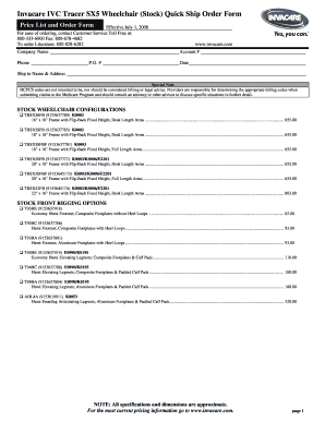 Fillable Online Special Note - Invacare Fax Email Print - pdfFiller
