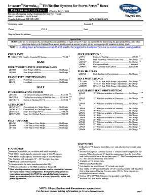 Fillable Online Invacare FormulaCG Tilt/Recline Systems for Storm ...