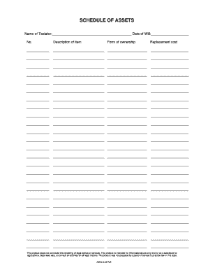 Fillable Online Schedule of Assets - livingwillid.com Fax Email Print ...