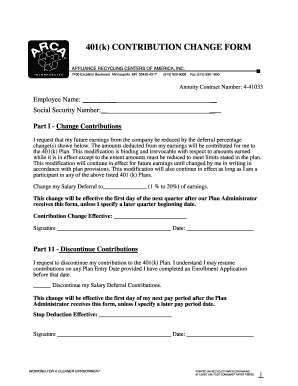 Fillable Online ? 401(k) CONTRIBUTION CHANGE FORM Fax Email Print ...