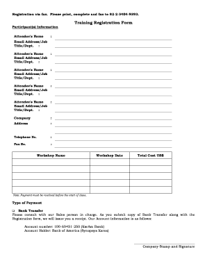 Fillable Online Training registration form (PDF) - Synopsys Fax Email Print - pdfFiller