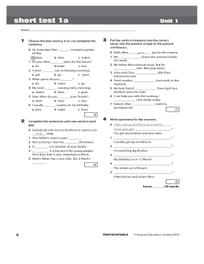 Fillable Online short test 1a Unit 1 - Pearson Longman Fax Email Print ...