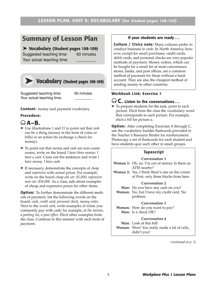 Fillable Online Lesson Plan, Unit 9: Vocabulary Fax Email Print - pdfFiller