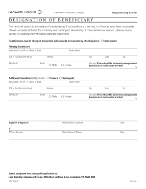 Fillable Online Genworth Life Insurance Company Please print using ...