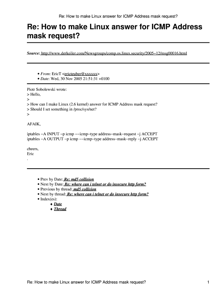 Fillable Online How to make Linux answer for ICMP Address mask request? Fax Email Print - pdfFiller