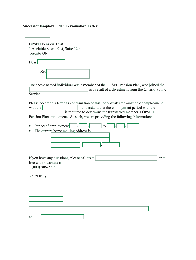 Fillable Online Successor Employer Plan Termination Letter Fax Email ...