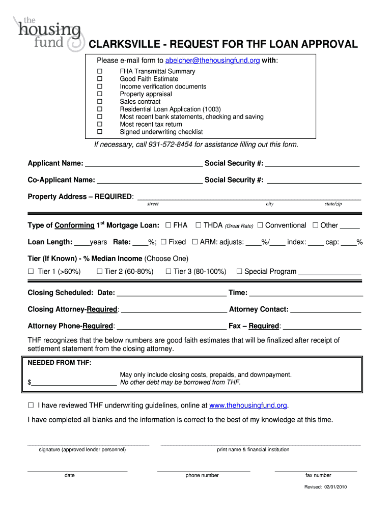 Fillable Online Request for THF Loan Approval Fax Email Print - pdfFiller