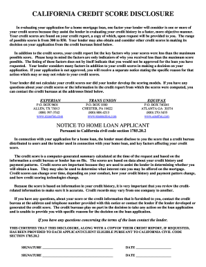 Fillable Online CALIFORNIA CREDIT SCORE DISCLOSURE Fax Email Print ...