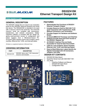 Fillable Online DS33Z41DK Ethernet Transport Design Kit - Mouser Electronics Fax Email Print ...