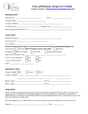 Fillable Online FHA APPRAISAL REQUEST FORM Complete and email to ...