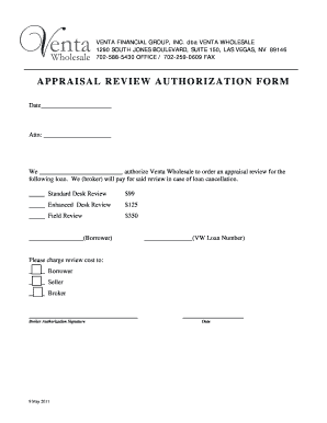 Fillable Online APPRAISAL REVIEW AUTHORIZATION FORM Fax Email Print ...