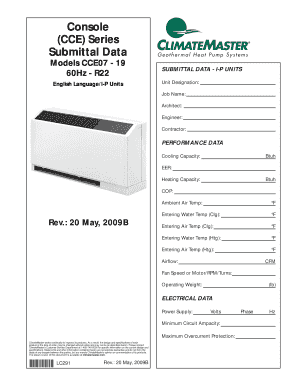 Fillable Online Console (CCE) Series Submittal Data Geothermal Heat ...