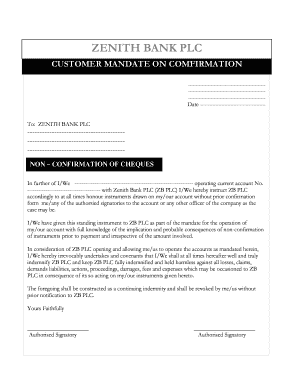 Fillable Online Letter of Non-confirmation - to Zenith Bank Fax Email ...