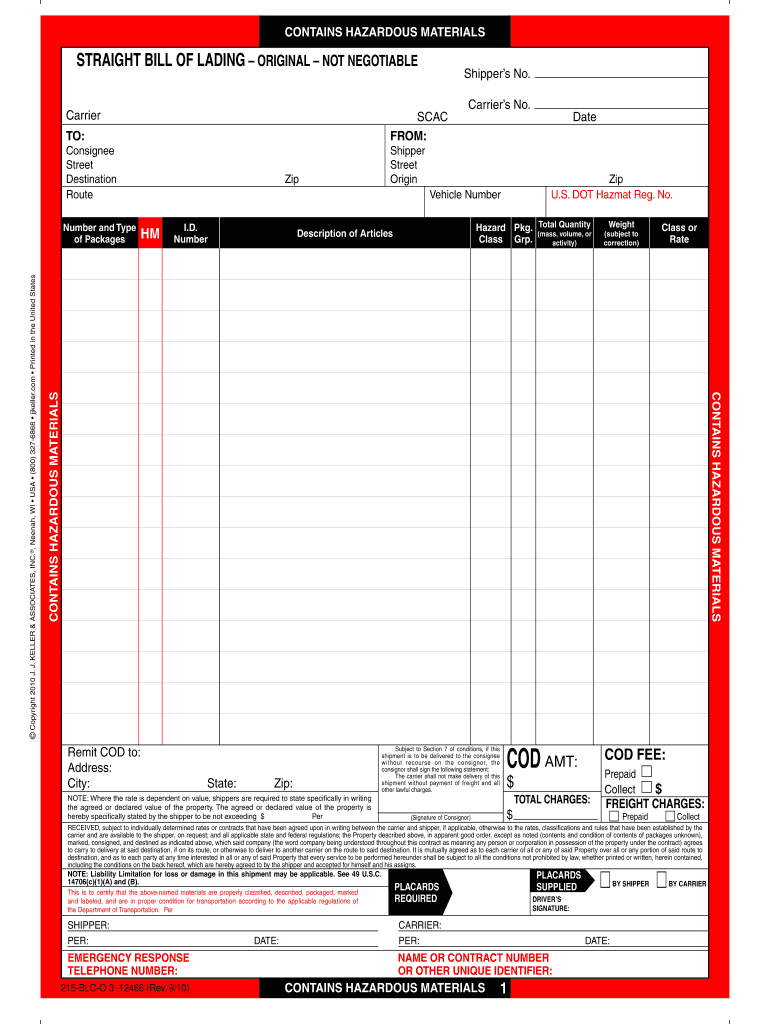 Generic Straight Bill Of Lading Template Master Template