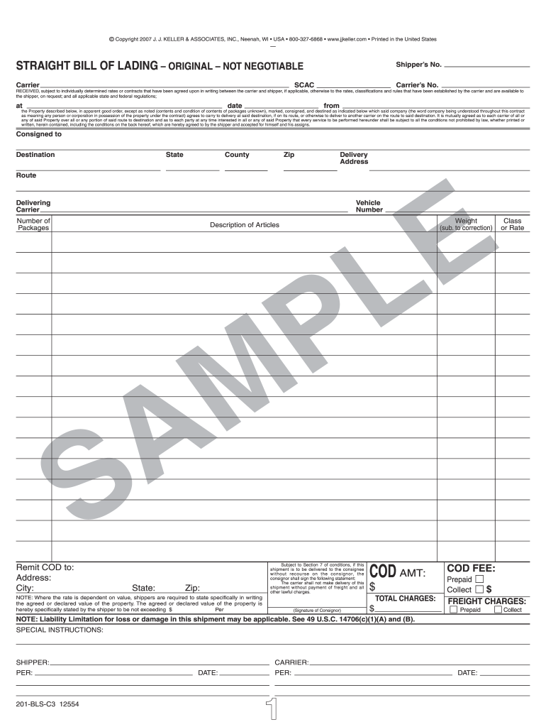 Instuctions On How To Fill Out Straight Bill Of Lading Short Form 