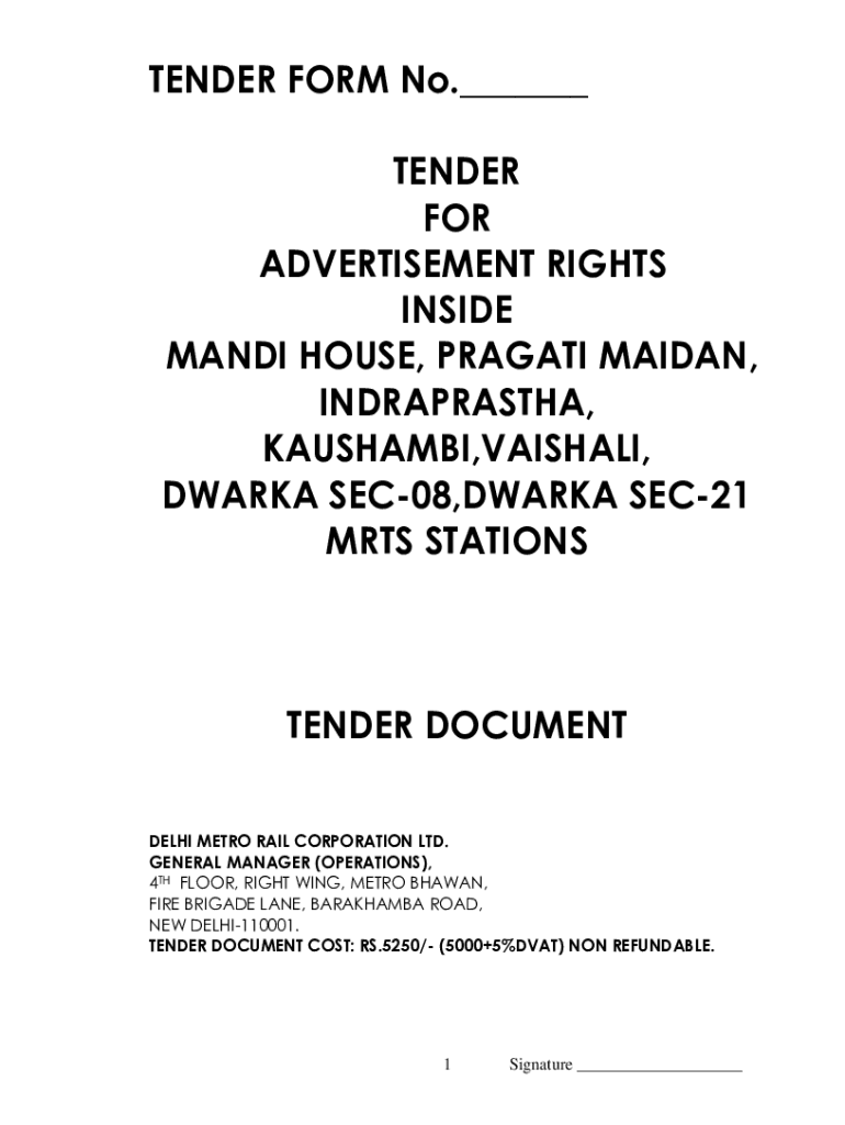 Fillable Online TENDER FOR ADVERTISEMENT RIGHTS INSIDE MRTS STATIONS ...