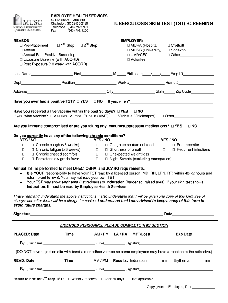 Printable Tb Test Form For Employment Fill Online Printable 