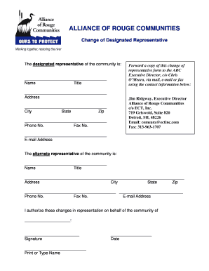 Fillable Online Change of Representative/Alternate Form - Alliance of ...