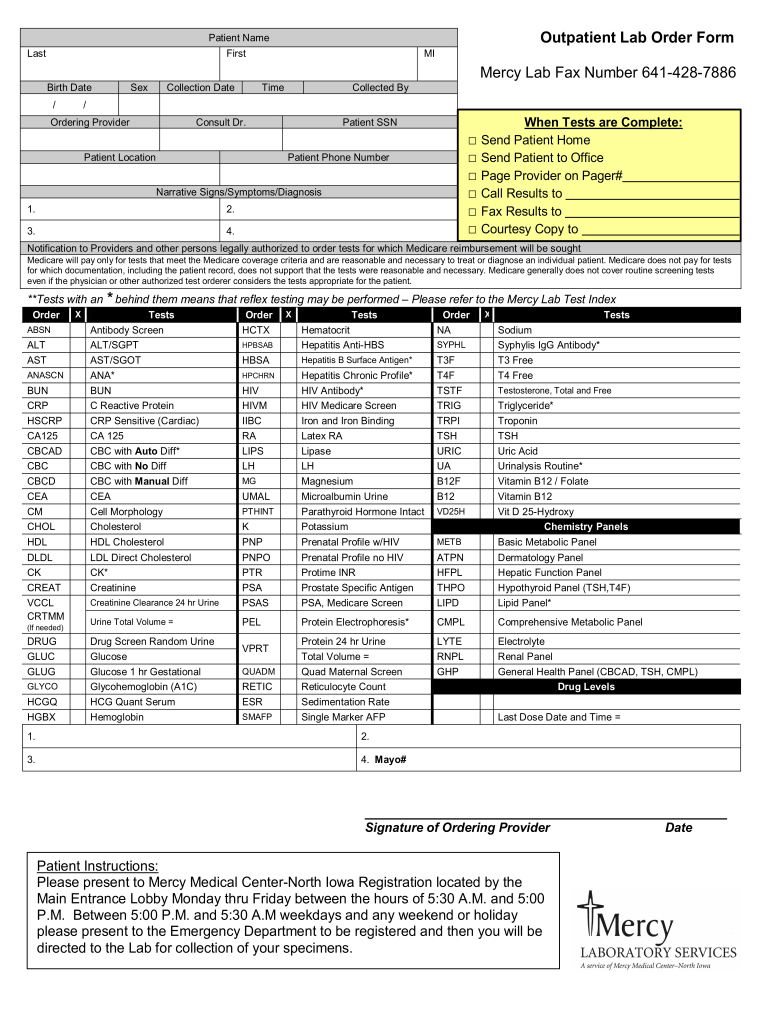 Lab Order Form Fill Online Printable Fillable Blank PdfFiller