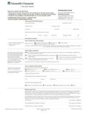 Fillable Online GP0765EM Termination Form:Layout 1.qxd - Manulife Fax ...