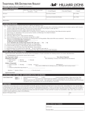 Fillable Online TRADITIONAL IRA DISTRIBUTION REqUEST Fax Email Print - pdfFiller