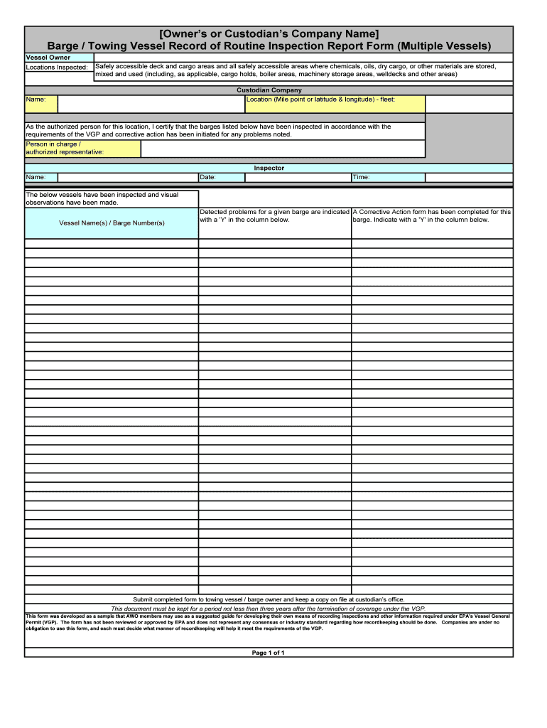 Fillable Online Barge / Towing Vessel Record of Routine Inspection ...