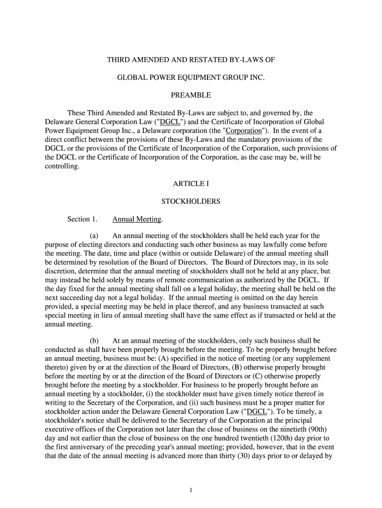 Fillable Online Third Amended and Restated By-Laws Fax Email Print ...